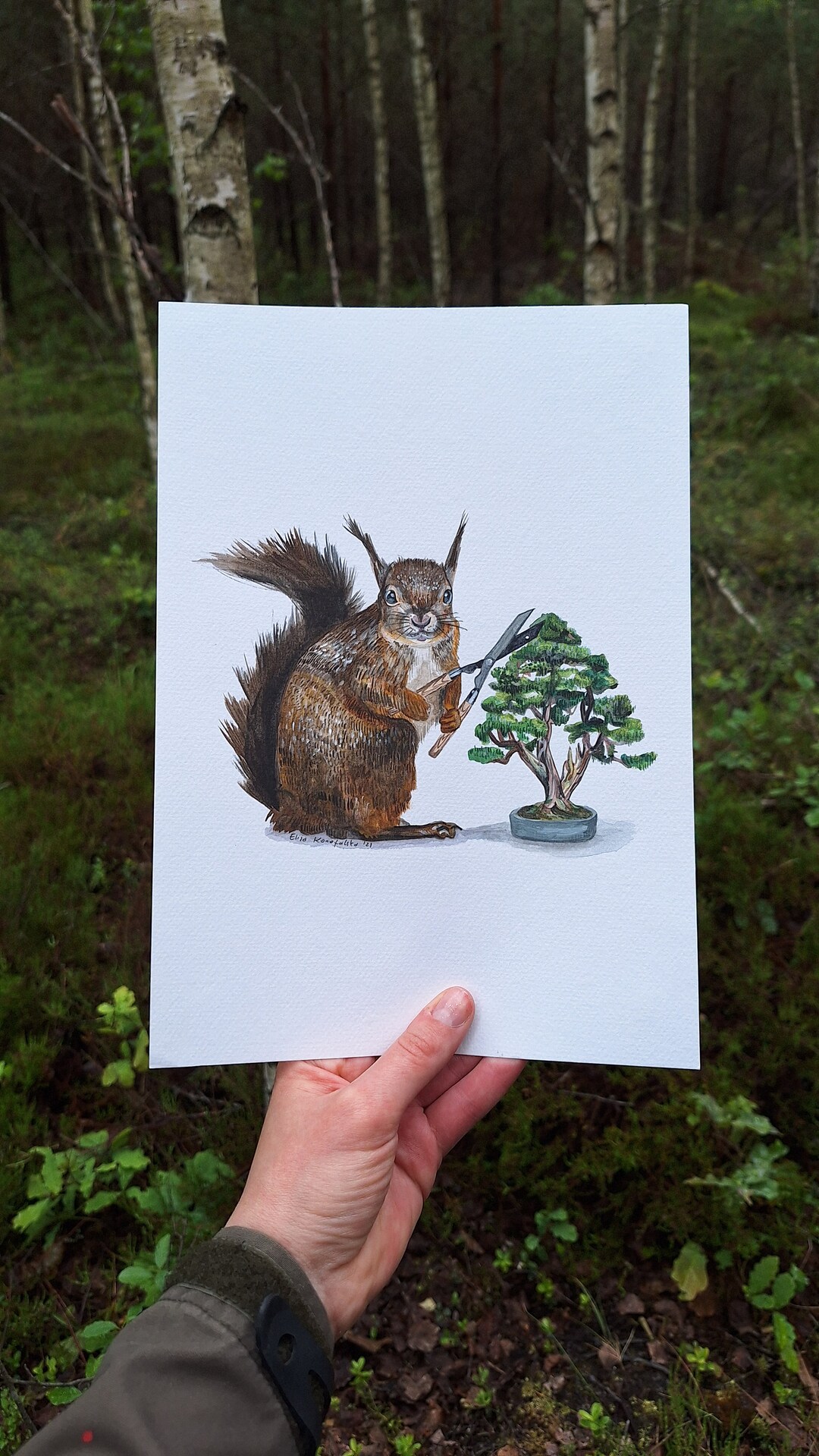 Handmade, Original Painting of Squirrel Gardener, Original Art ...