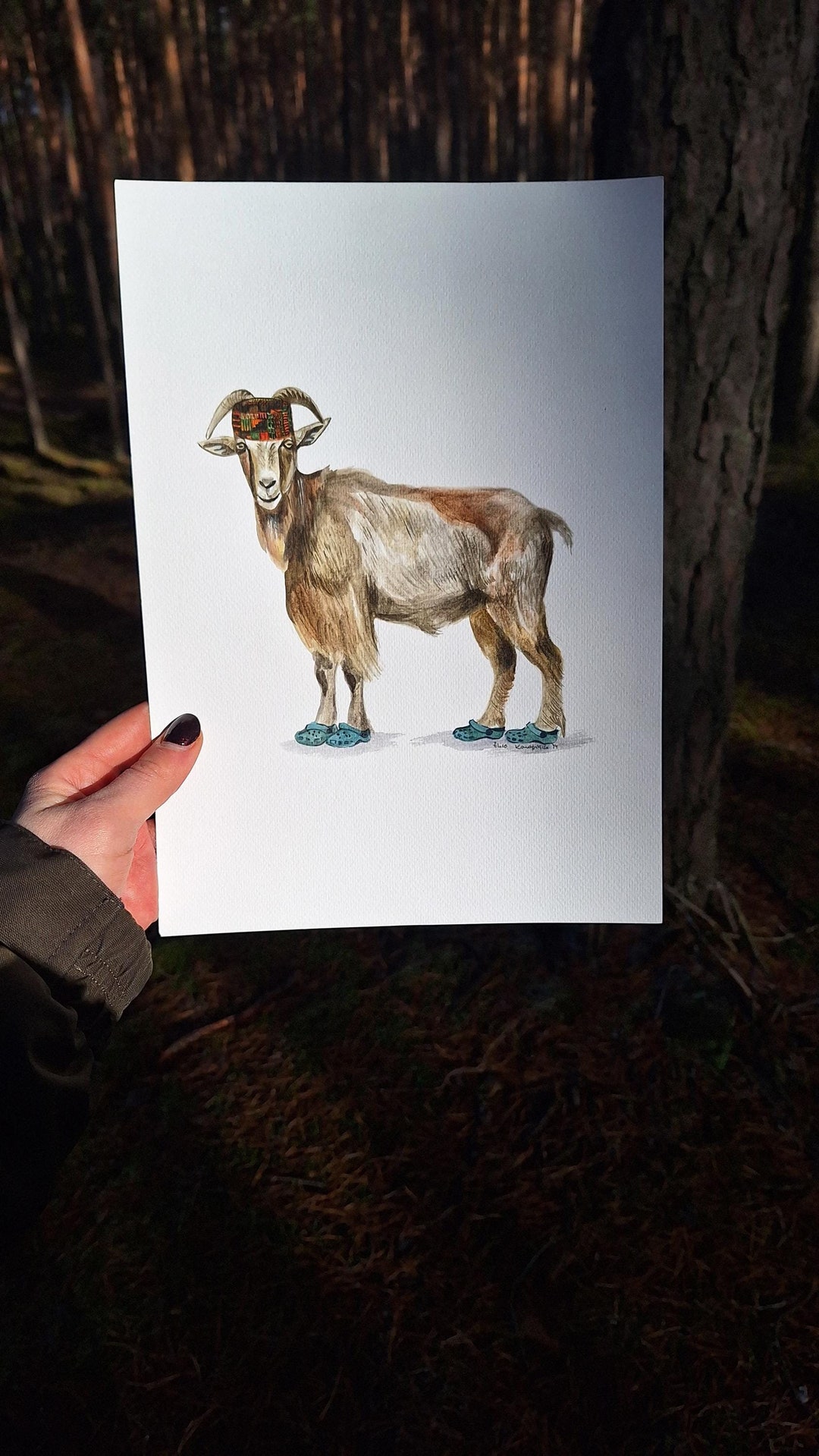 Original Watercolour Painting of Goat as a Farmer, Original Art, Sweet ...