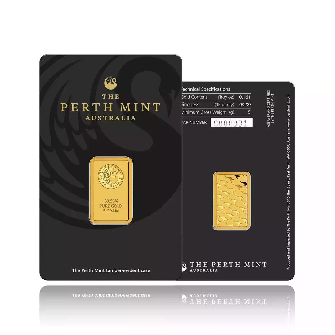 5g Perth Mint Gold Bar AAA Replica Fine 24k Gold Plated Bullion Bar ...
