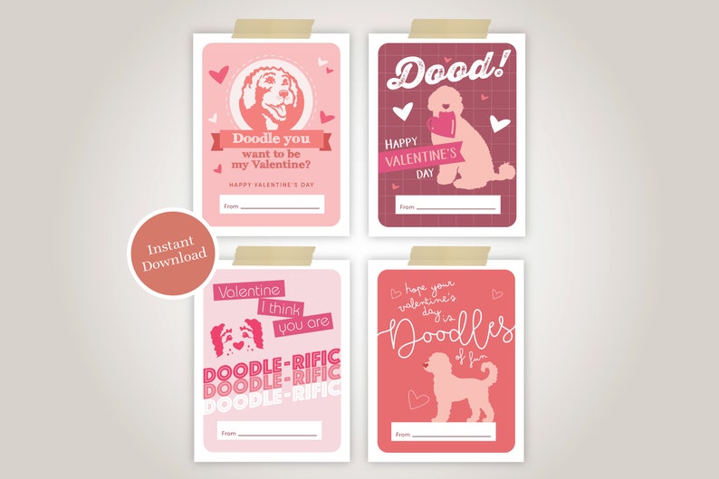 Printable Doodle Valentine's Day Cards, Dog Valentine's Day Cards ...