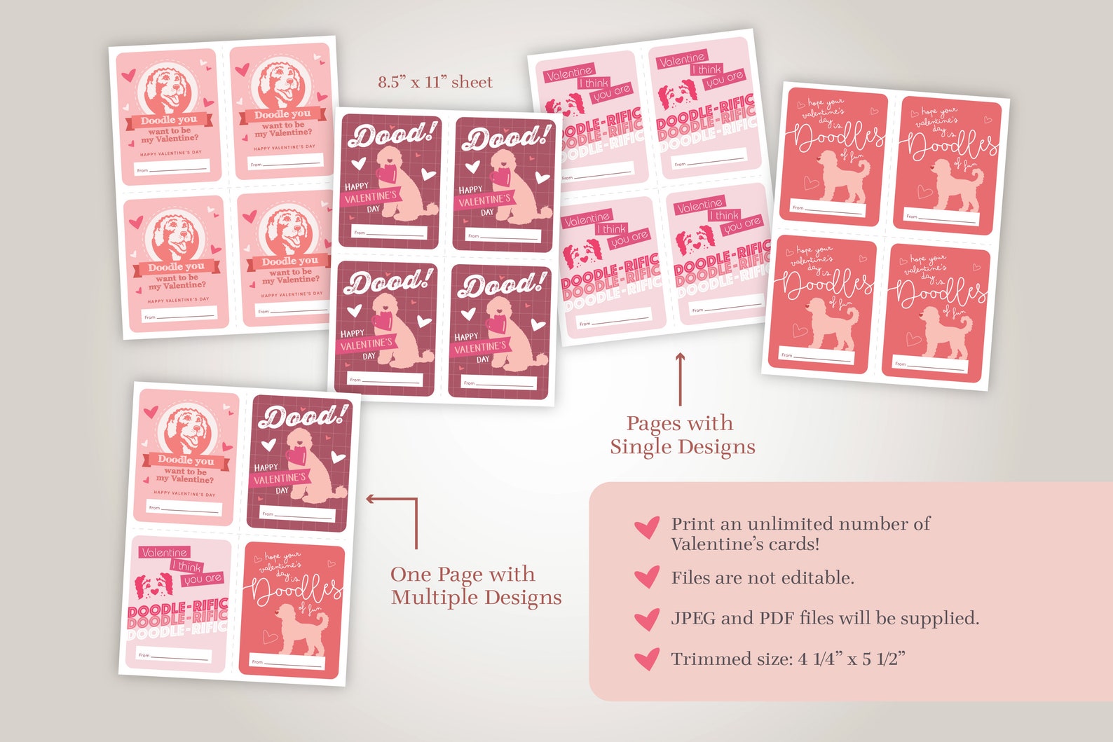 Printable Doodle Valentine's Day Cards (digital Download) - Etsy