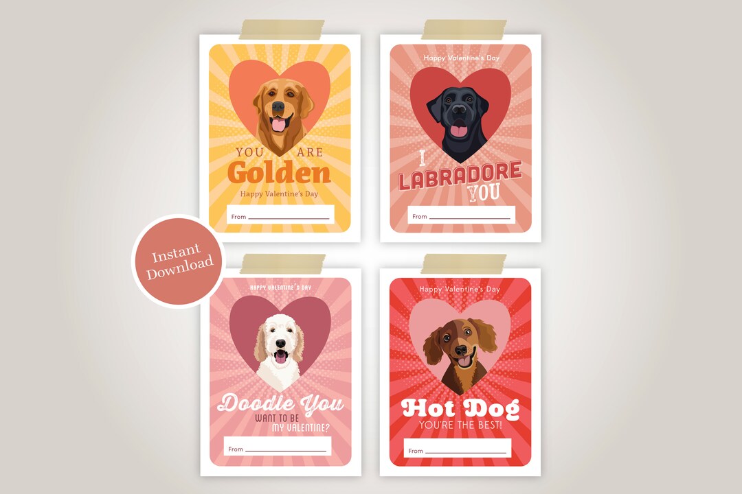 Printable Dog Valentine's Day Cards, Puppy Valentine's Cards, Instant ...
