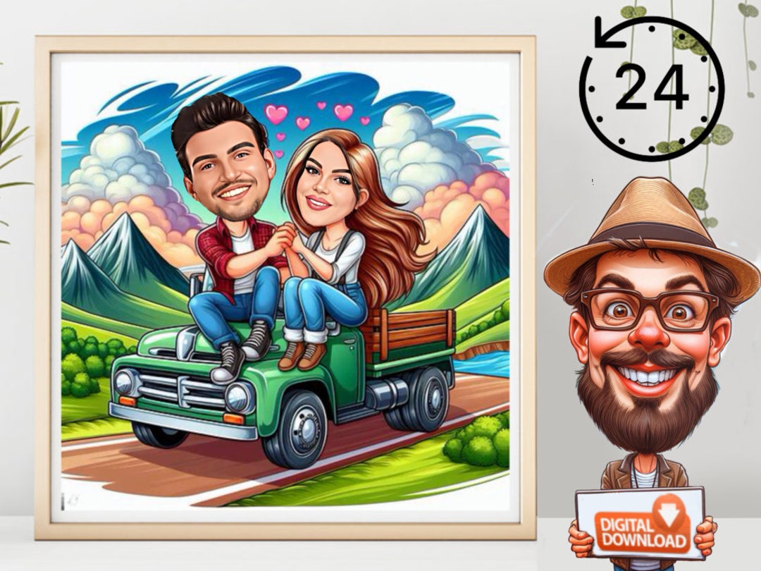 Custom Motor Caricature Design, Caricature, Custom Bike Drawing Couple ...