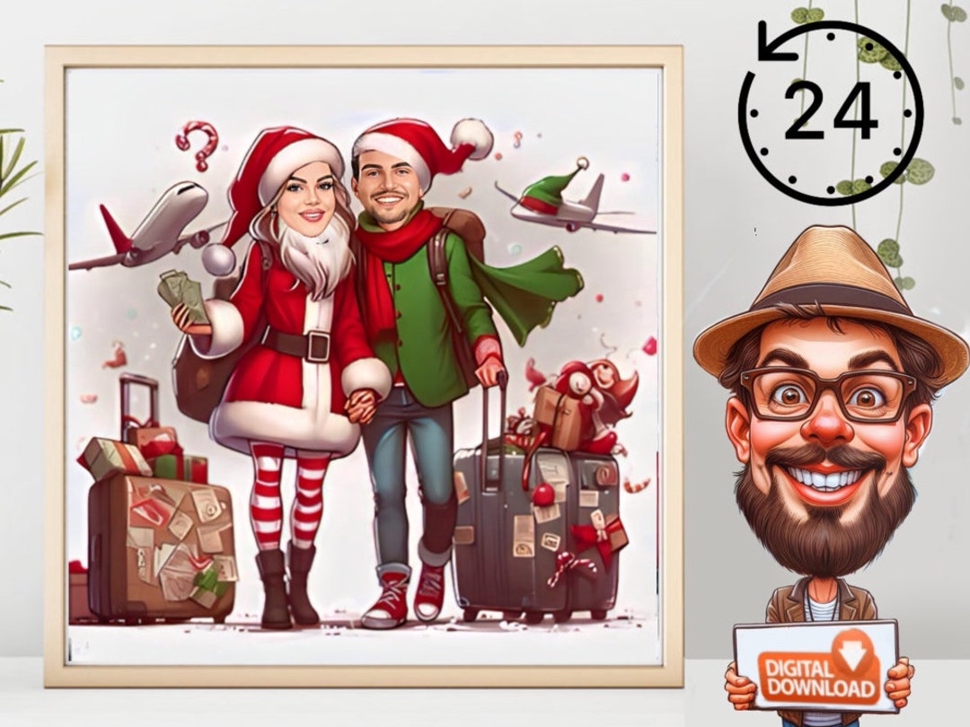 Custom Christmas Elf Family Caricature Portrait, Christmas Elves Group ...