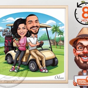 Custom Golf Couple Caricature, Anniversary Gift, Wedding Portrait ...