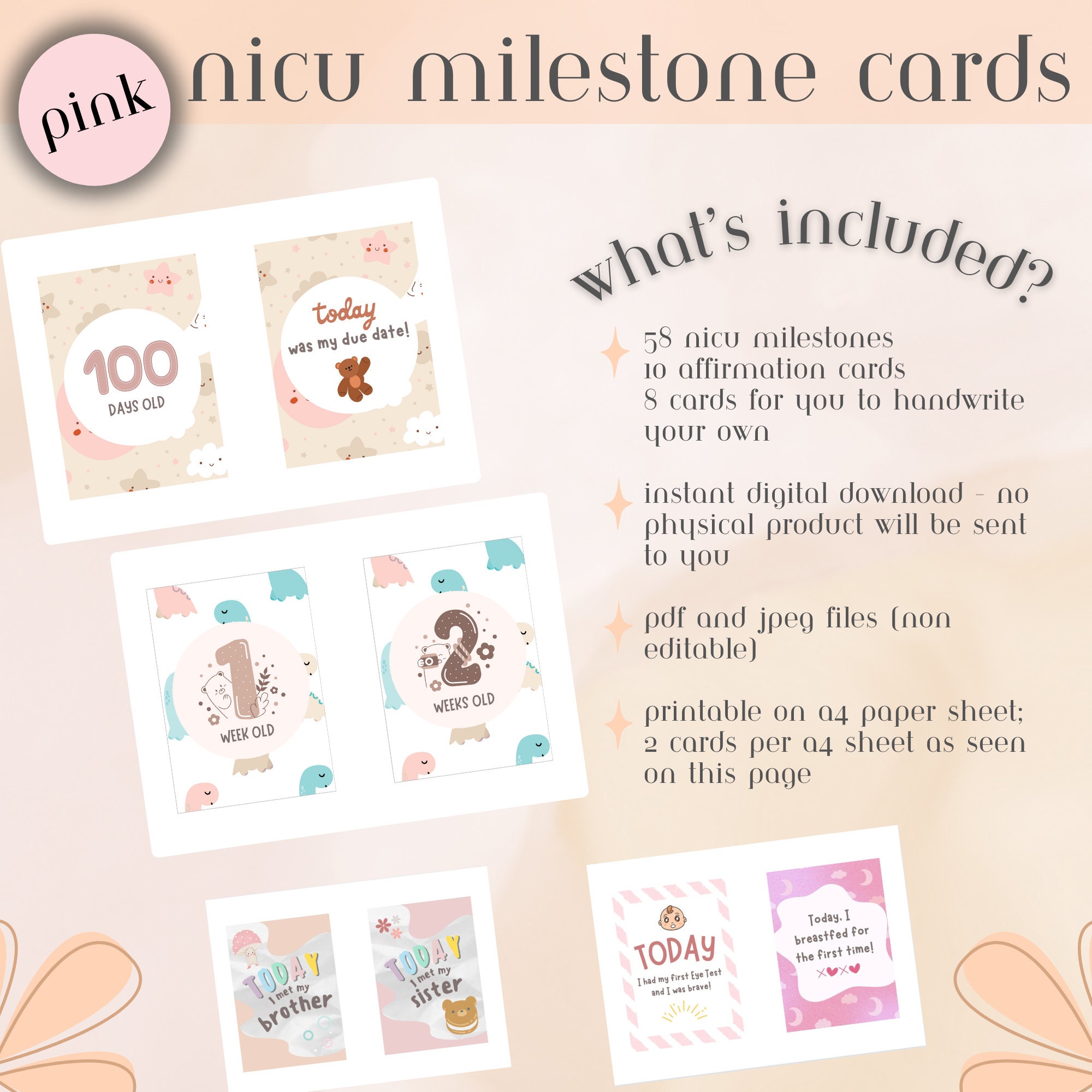Pink Theme NICU Milestone Cards Preemie Milestone Cards NICU - Etsy