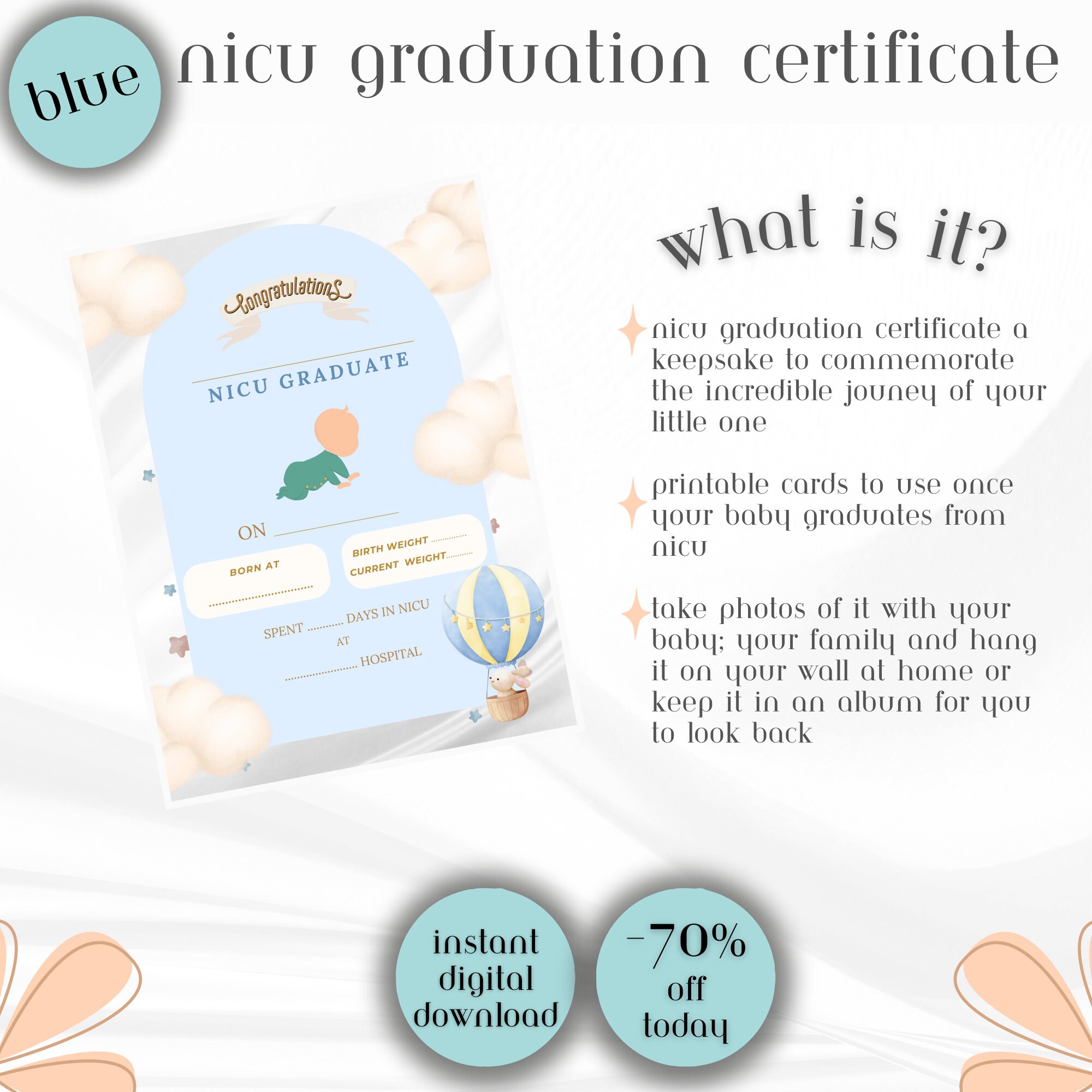 NICU Graduate Certificate Blue Printable, NICU Footprint Art, Handprint ...