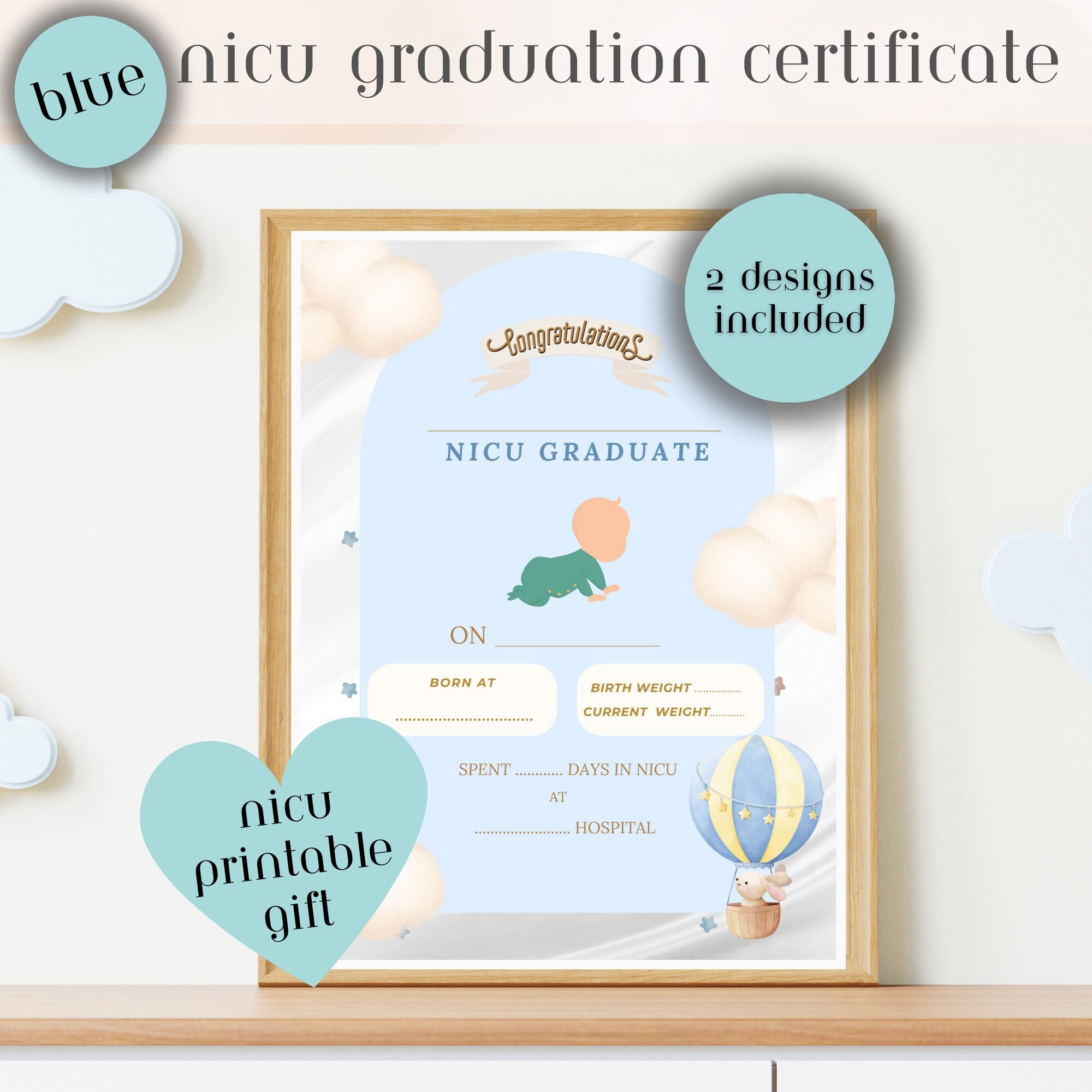 NICU Graduate Certificate Blue Printable, NICU Footprint Art, Handprint ...