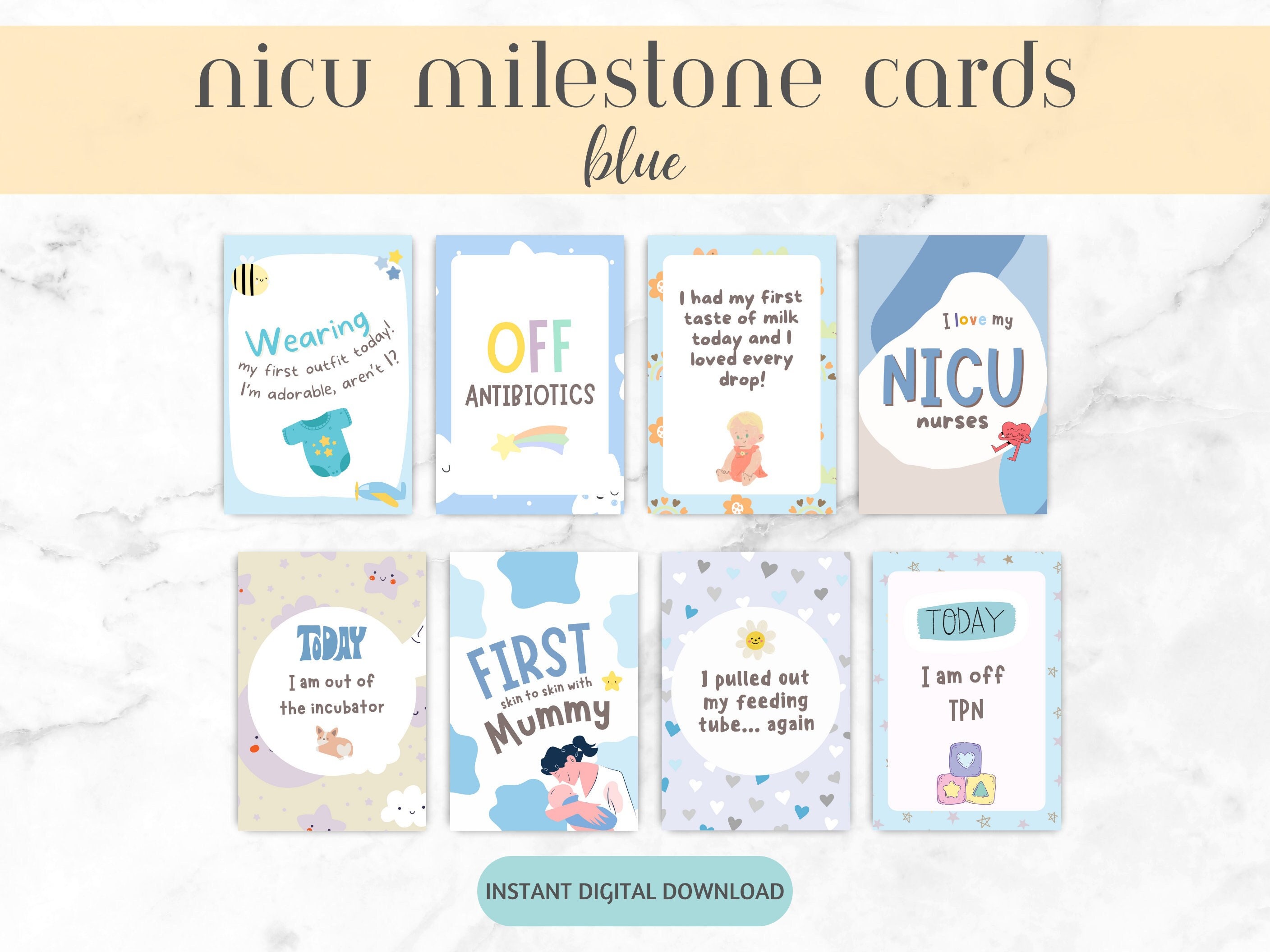Blue Theme NICU Milestone Cards, Preemie Milestone Cards, NICU Premature Baby Gift, Mum Gift ...