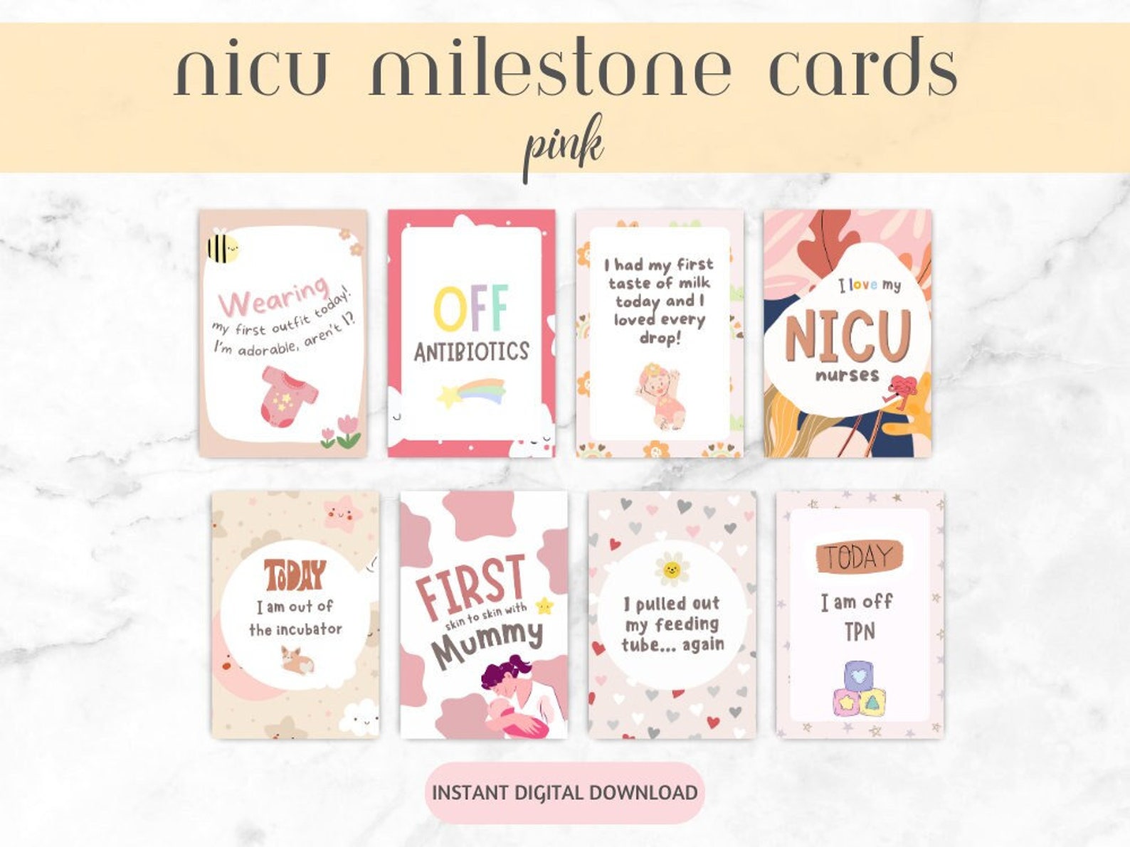 Pink Theme NICU Milestone Cards, Preemie Milestone Cards, NICU Mum Gift ...