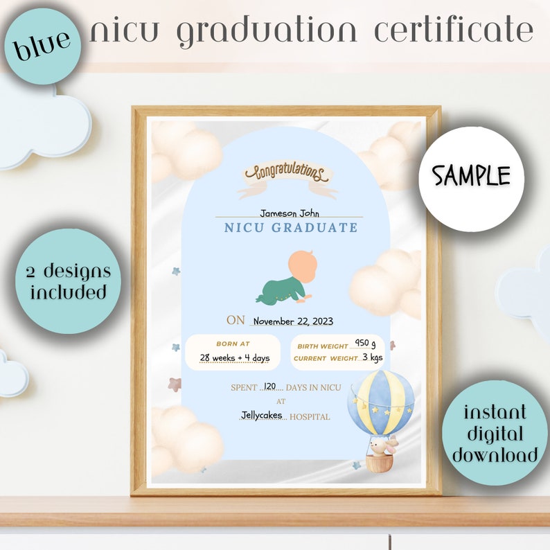 NICU Graduate Certificate Blue Printable, NICU Footprint Art, Handprint ...