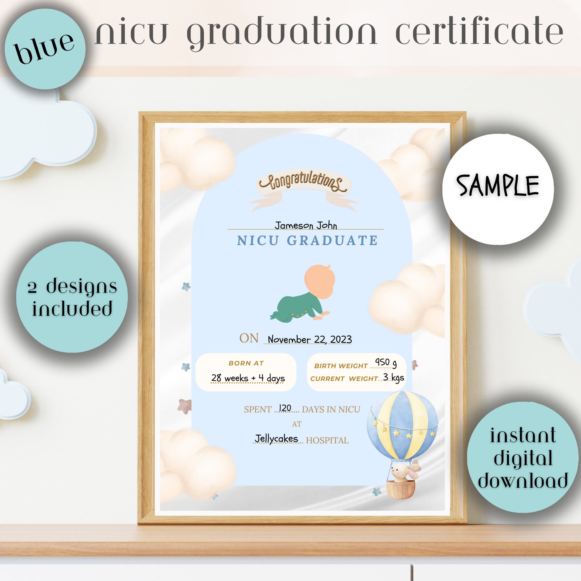 NICU Graduate Certificate Blue Printable, NICU Footprint Art, Handprint ...