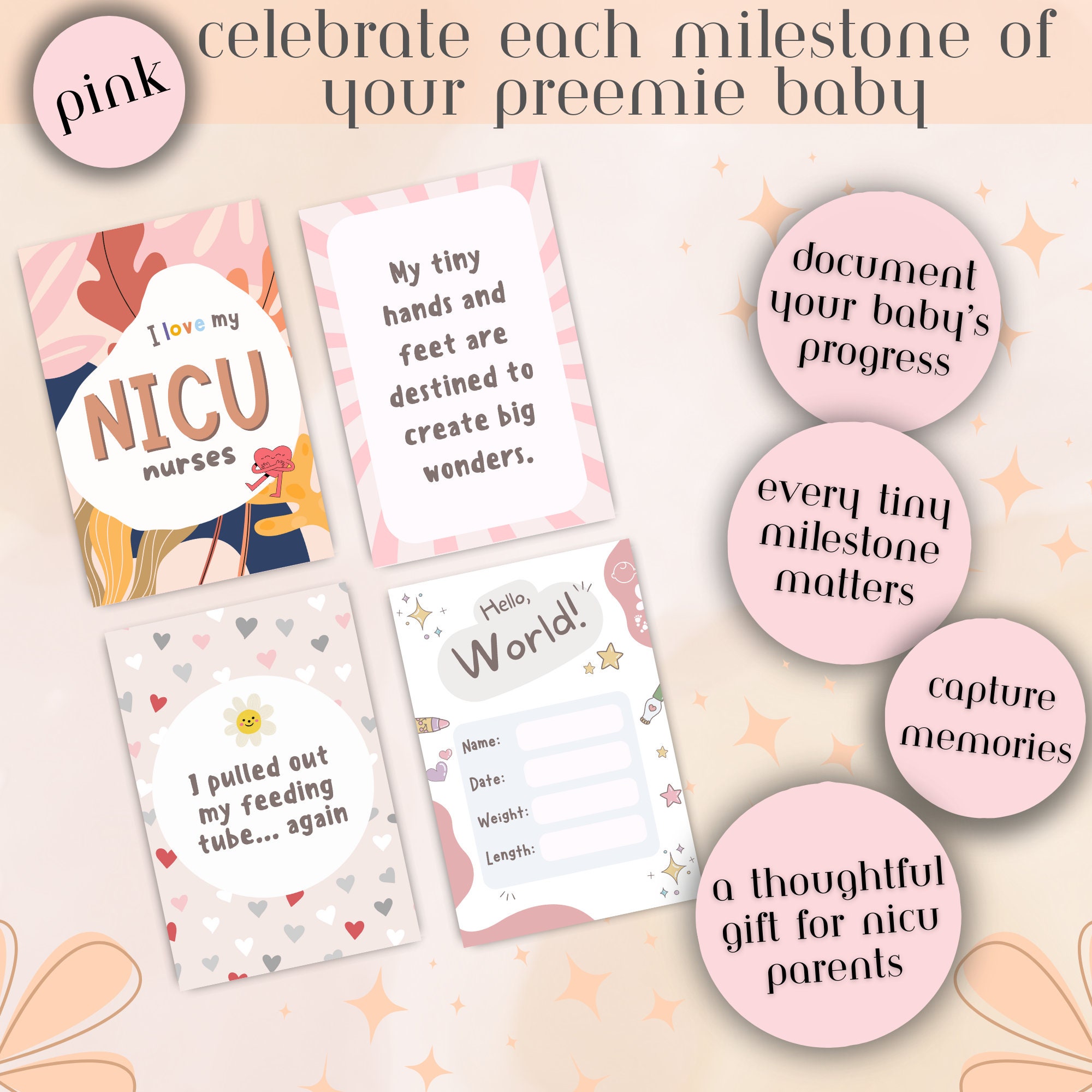 Pink Theme NICU Milestone Cards Preemie Milestone Cards NICU - Etsy
