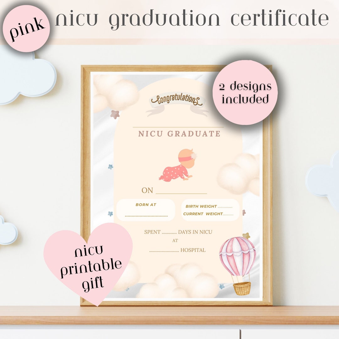 NICU Graduation Certificate Keepsake Pink, Baby Footprint Certificate ...