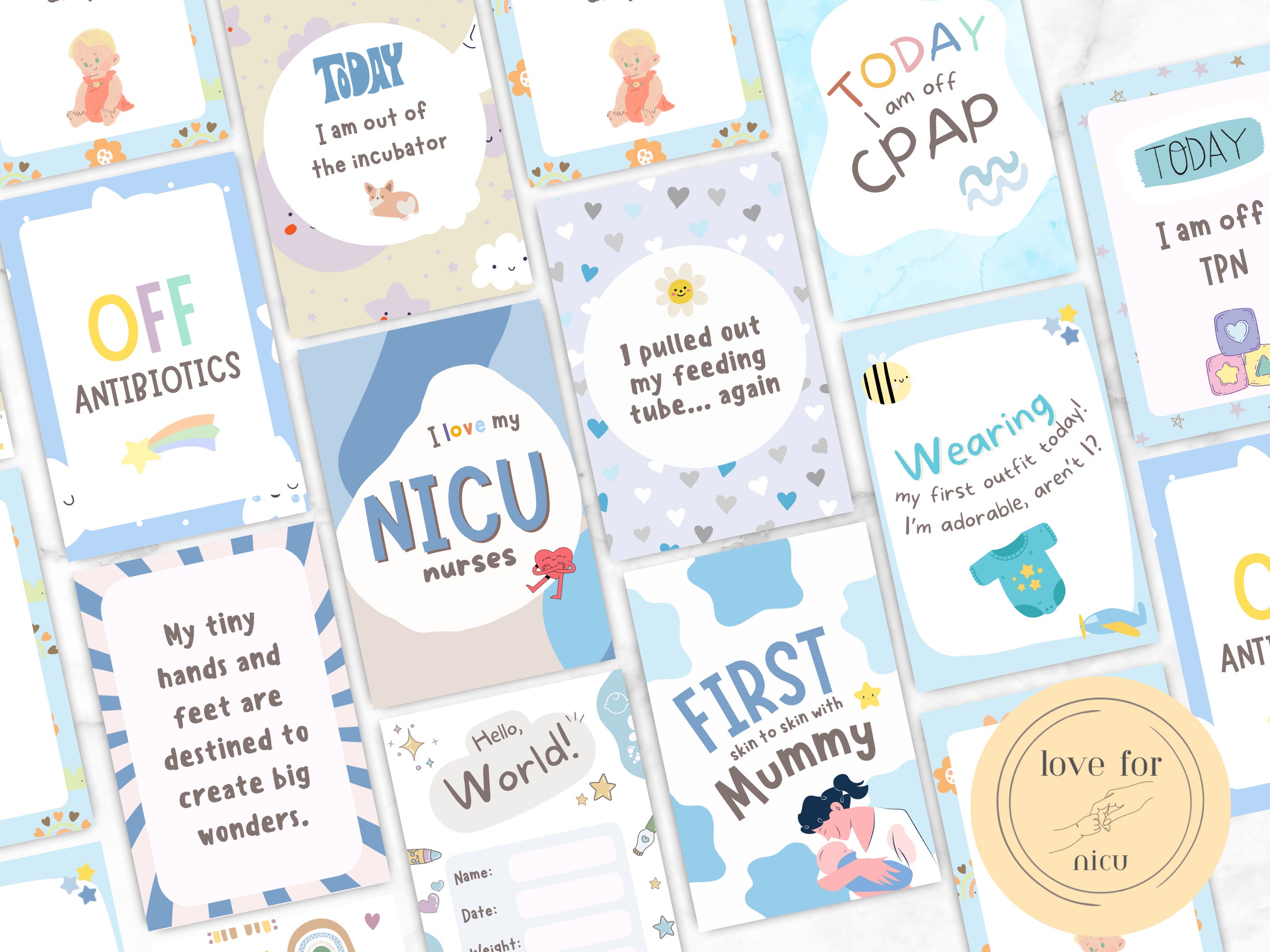 Blue Theme NICU Milestone Cards, Preemie Milestone Cards, NICU ...