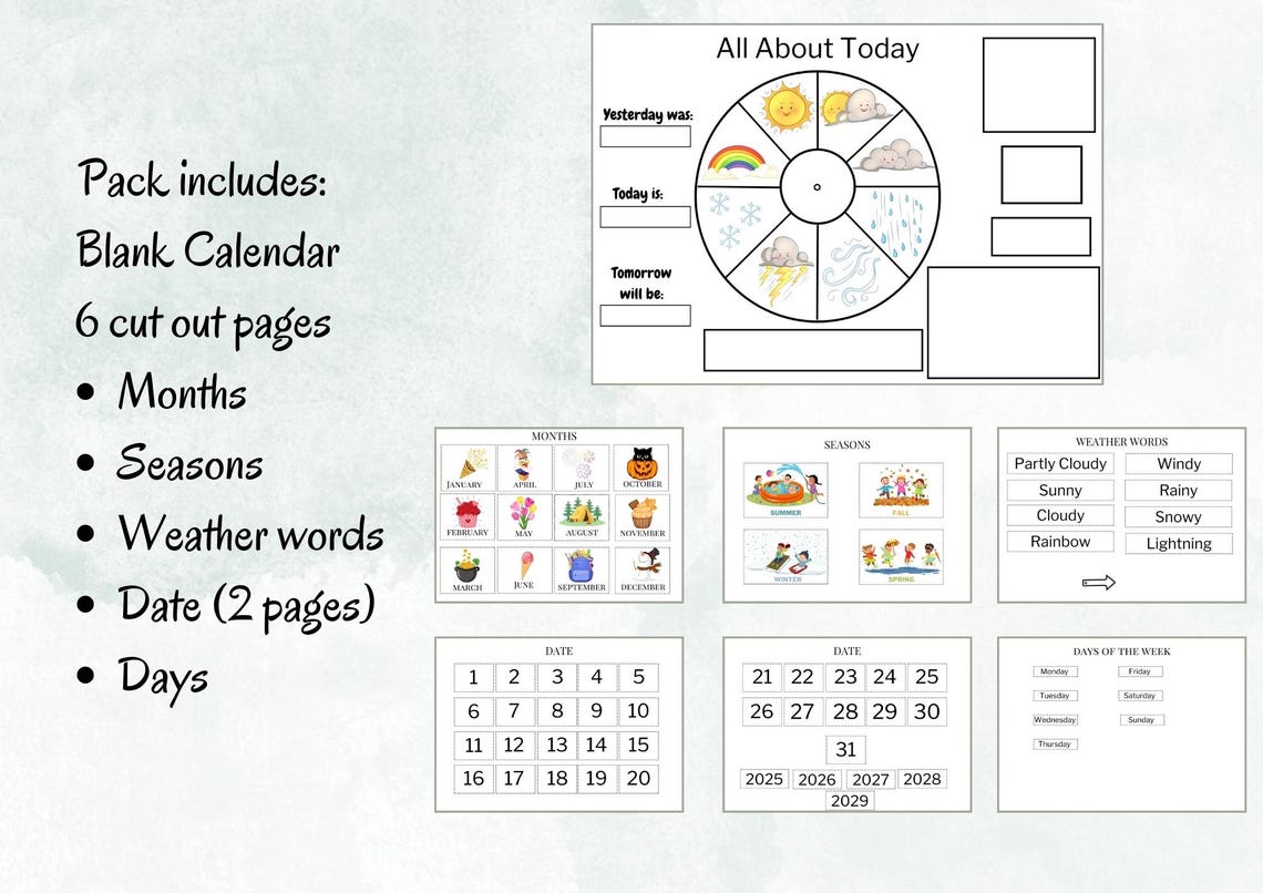 Kids Daily Calendar Printable Weather Chart homeschool Activities Kids ...