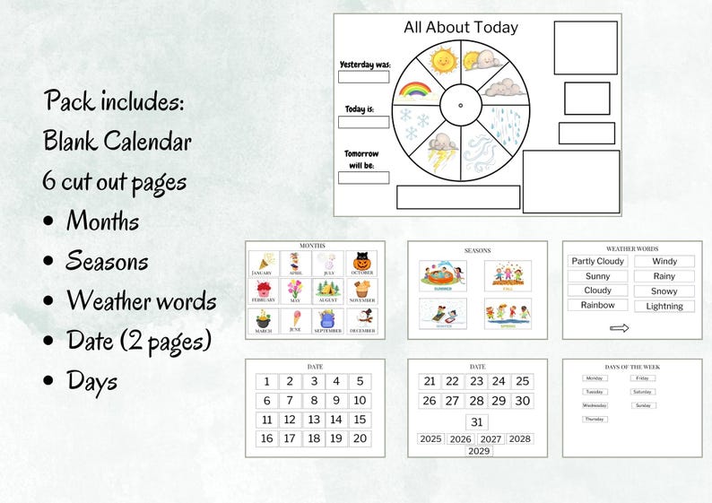 Kids Daily Calendar Printable Weather Chart homeschool Activities Kids ...