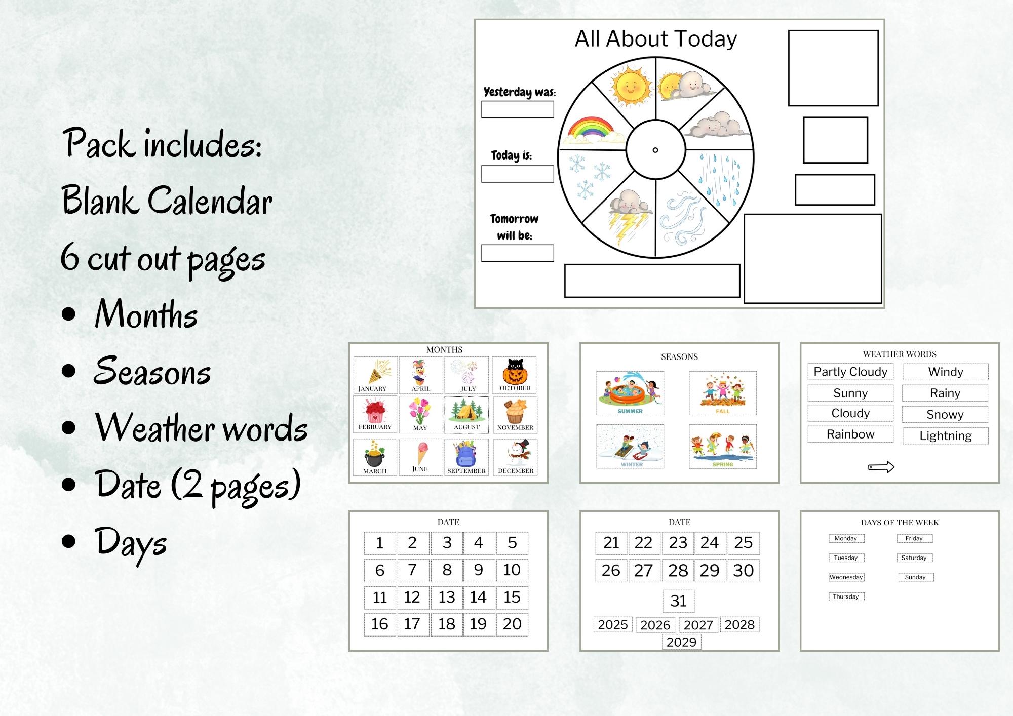 Kids Daily Calendar Printable Weather Chart homeschool Activities Kids ...