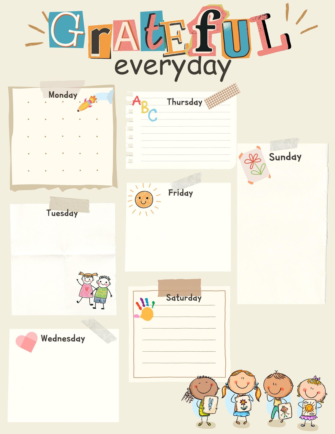 Kids Daily Gratitude Chart - Printable Activity for Positive Mindset ...