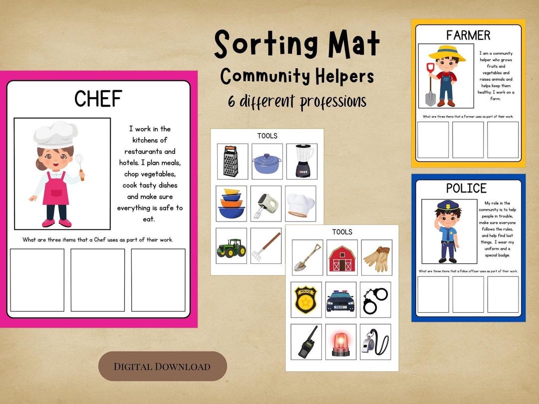 Community Helpers Sorting Mats Jobs and Occupations Worksheets Fun ...