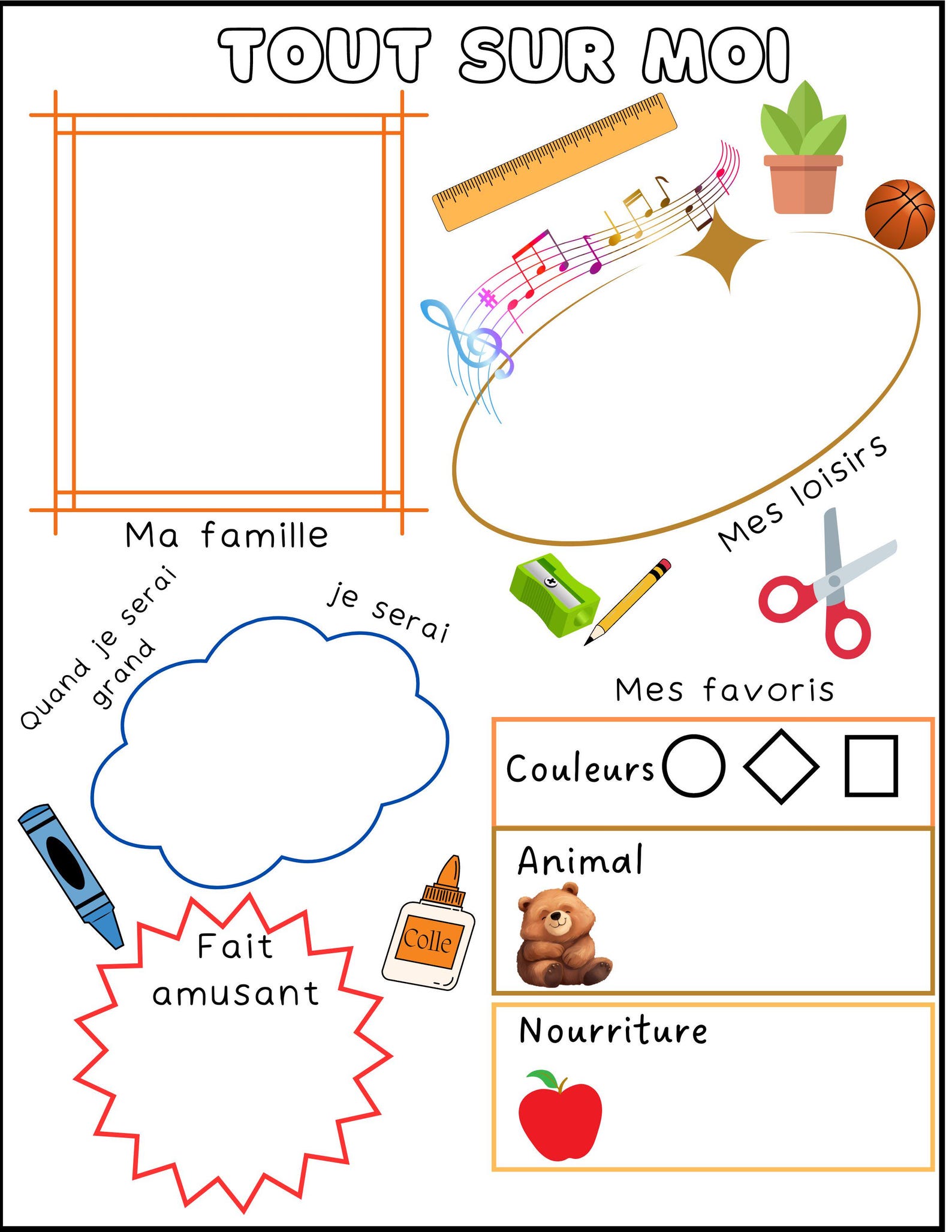 Feuille De Travail En Couleur Tout Sur Moi Pour Les Enfants D'âge ...