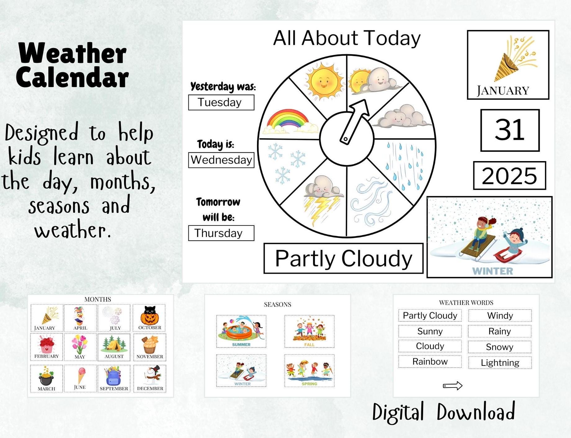 Kids Daily Calendar Printable Weather Chart homeschool Activities Kids ...