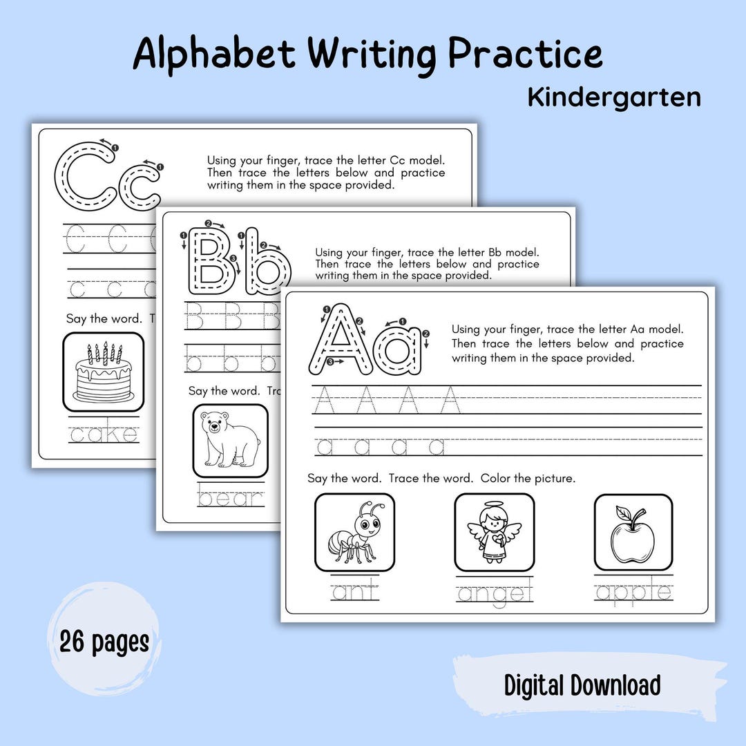 Alphabet Writing Practice Worksheets A to Z Kindergarten Letter Tracing ...
