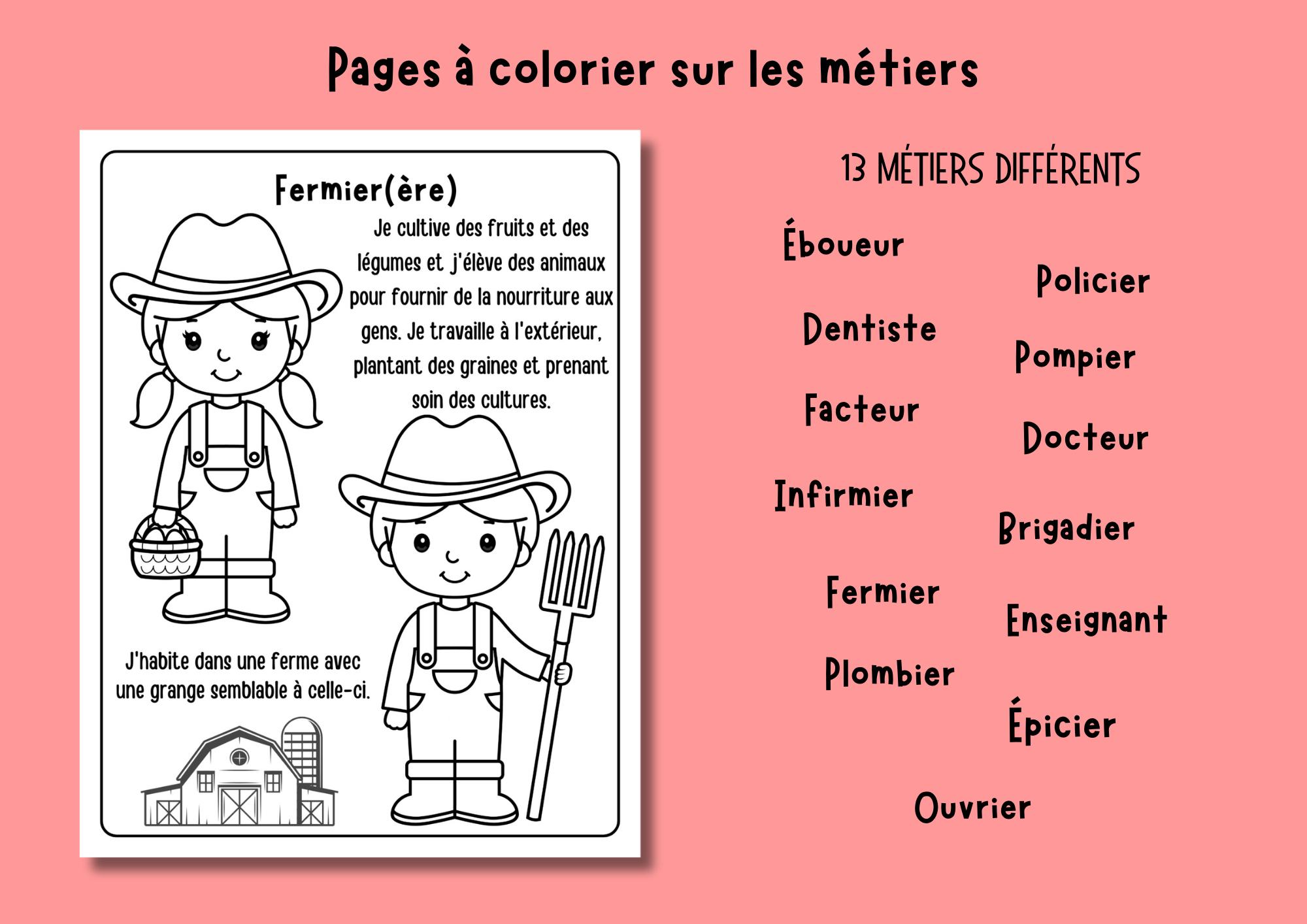 Fiche Sur Les Métiers Pour Enfant Cahier Sur Les Emplois Et Professions ...