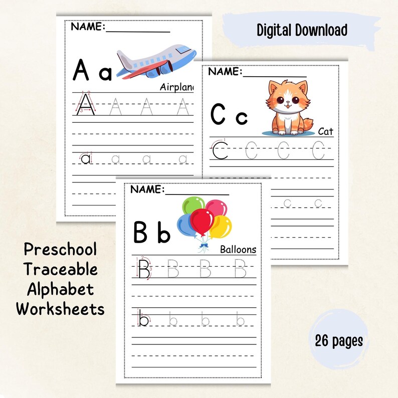 Traceable Preschool Alphabet Workbook Kindergarten Handwriting ...