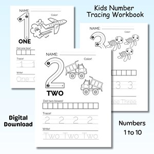 Number Tracing Workbook 1 - 10 Kindergarten Printable Math Worksheet ...