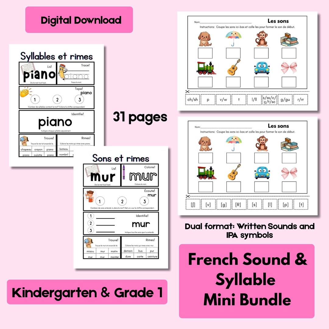 French Phonics Workbook Kindergarten & 1st Grade Syllabic Reading ...