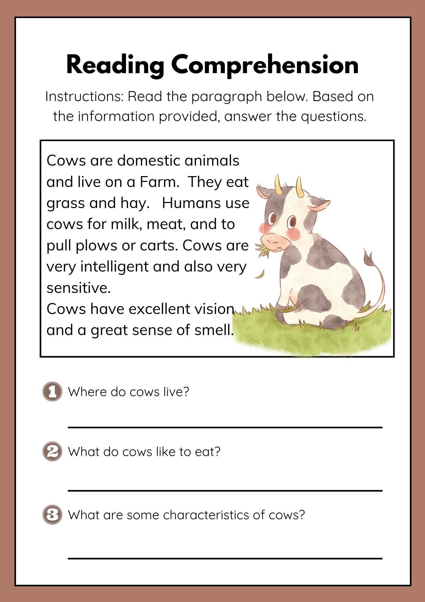 Reading Comprehension Workbook PDF Grade 1 and Grade 2 Educational ...