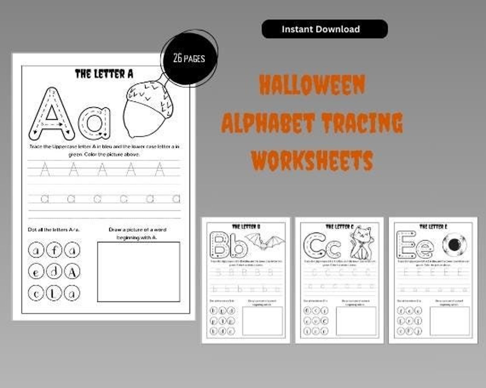 Halloween Alphabet Tracing Worksheets, Printable Halloween Worksheet ...