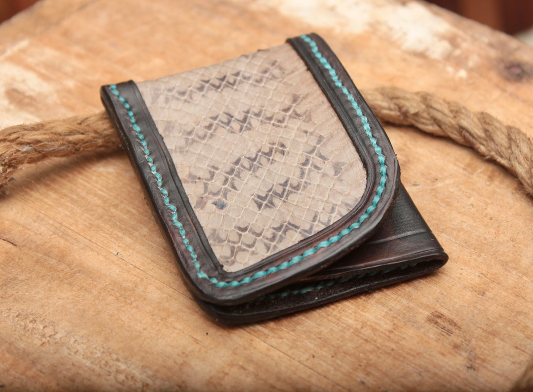 Genuine Leather and Snake Skin Card Holder - Etsy
