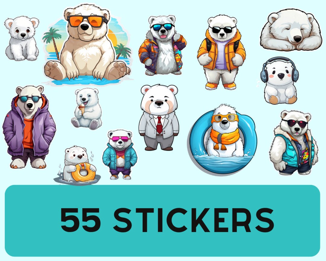 55 Printable Polar Bear Stickers / Print and Cut Polar Bear Stickers ...
