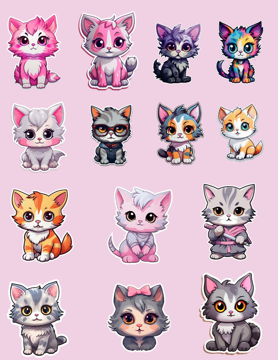 39 Printable Cat Stickers / Print and Cut Cat Stickers / Cute Cat ...