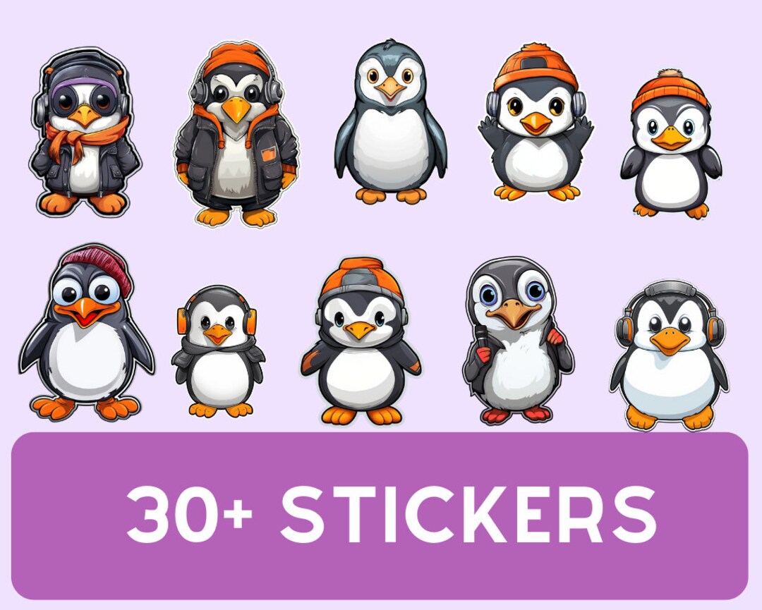 30 Printable Penguen Stickers / Print and Cut Penguen Stickers / Cute ...