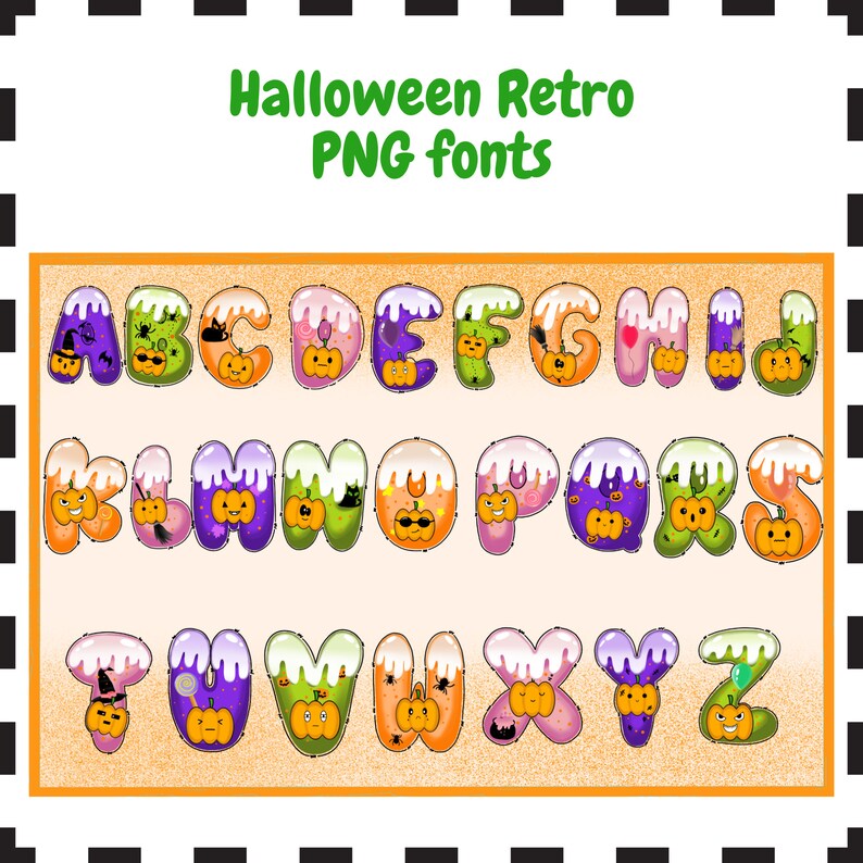 Halloween Retro,doodle Alphabet, PNG Bundle, Doodle Sublimation, Alpha ...