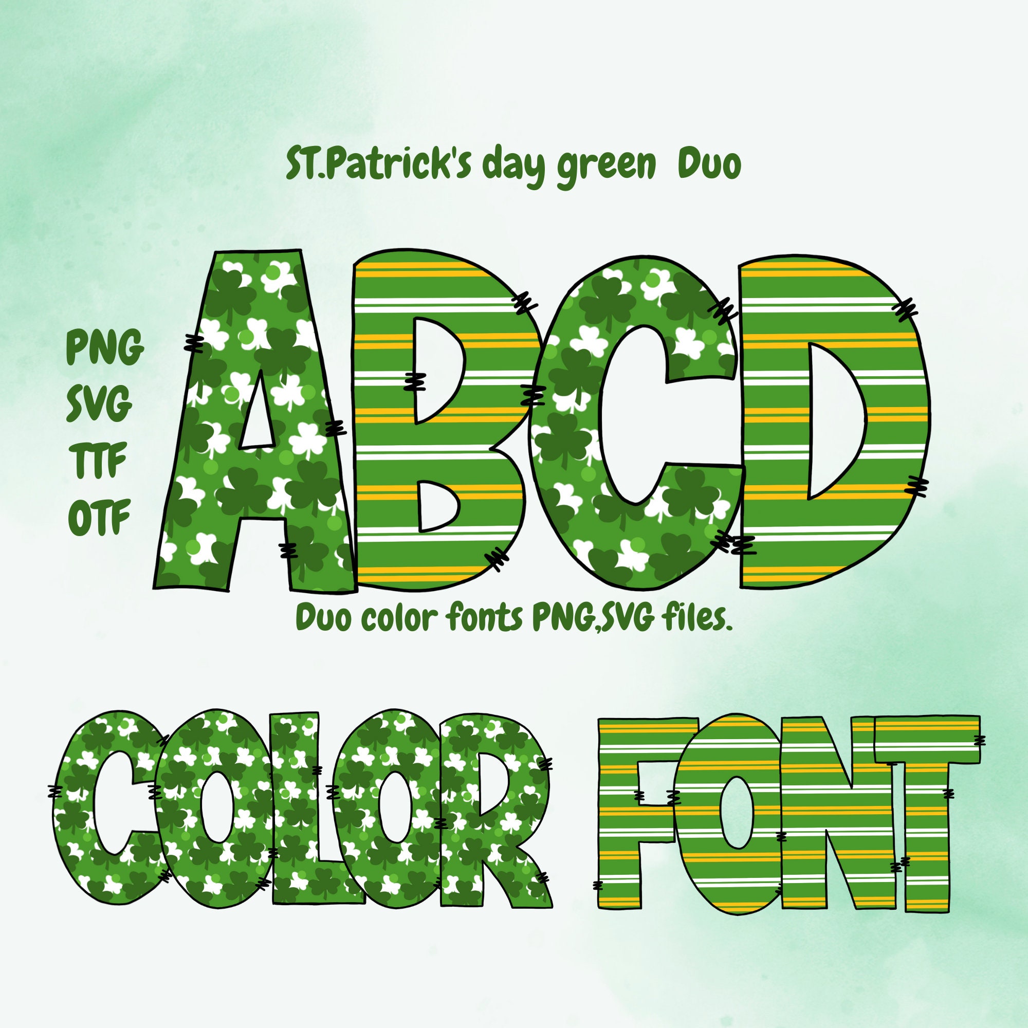 St.patrick's Day Duo Dolor Fonts PNG SVG Otfand TTF Files 0-9 and A-Z ...