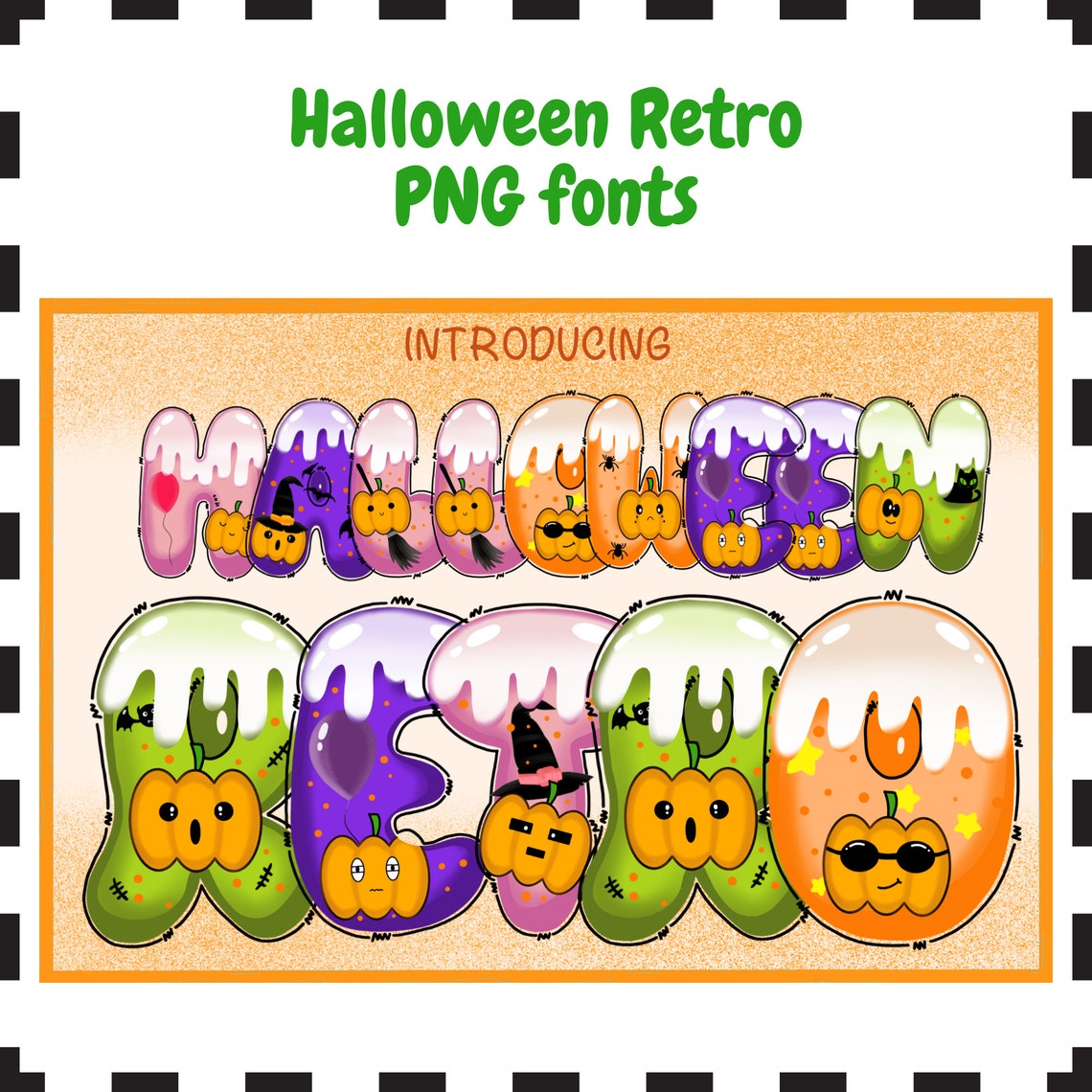 Halloween Retro,doodle Alphabet, PNG Bundle, Doodle Sublimation, Alpha ...