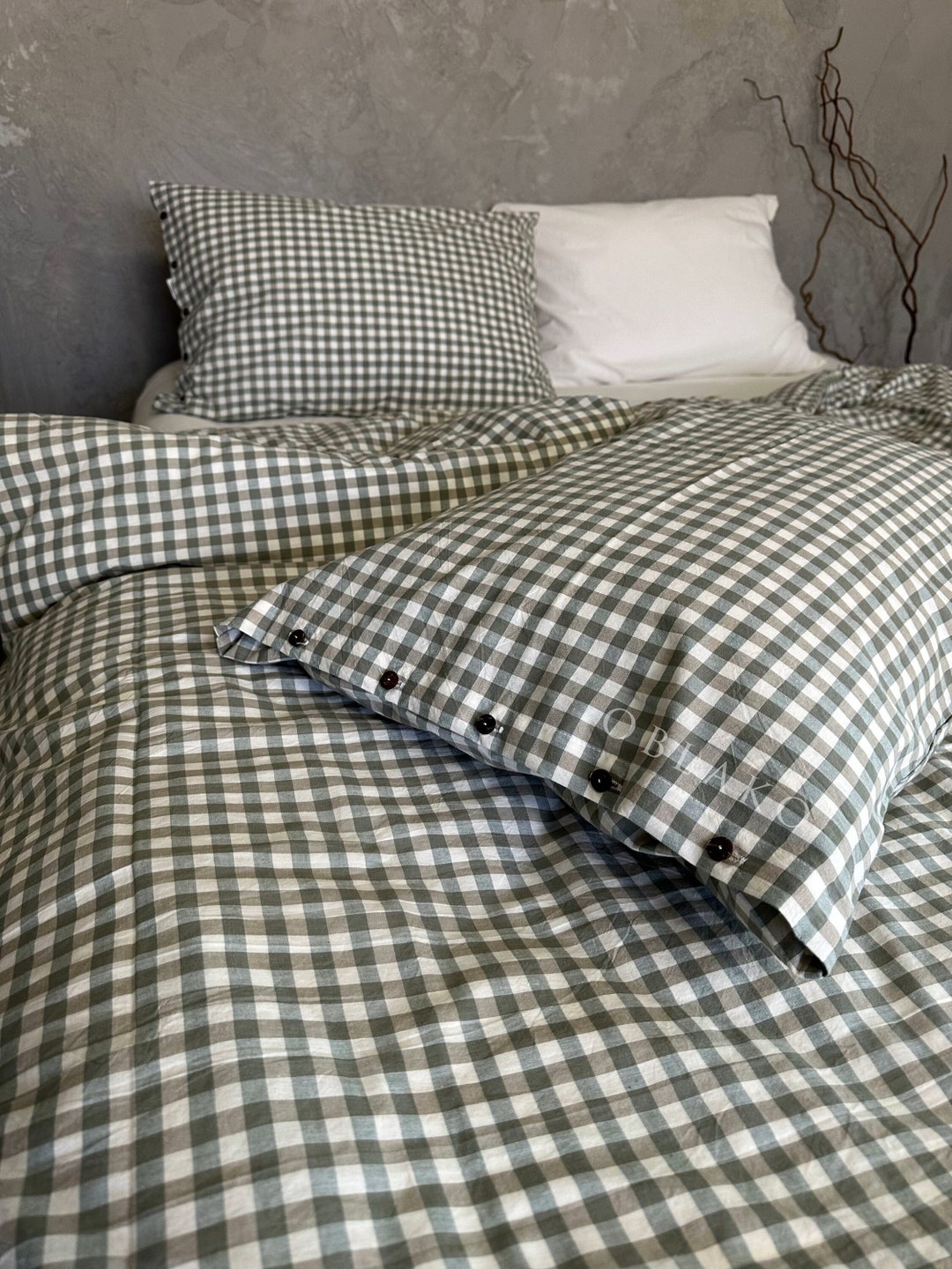 Green Gingham Duvet Cover – Plaid Queen Duvet Cover Set - Check Cotton ...