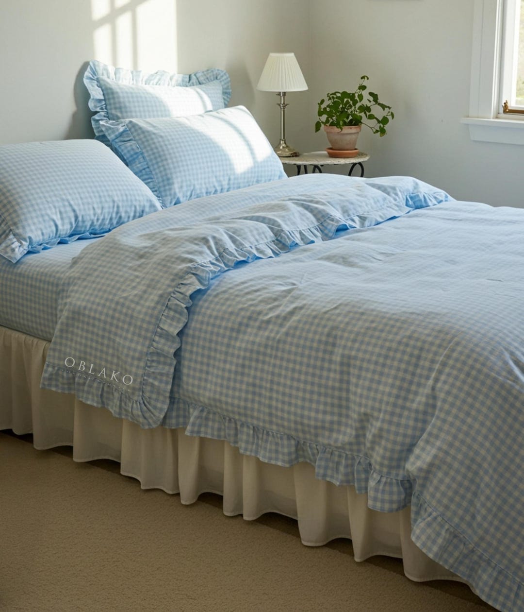 Baby Blue Gingham Duvet Cover – Plaid Queen Duvet Cover Set - Light ...