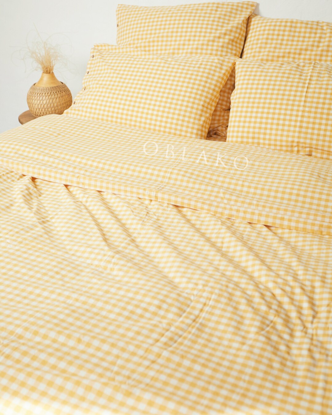 Yellow Gingham Duvet Cover – Plaid Queen Duvet Cover Set - Check Cotton ...