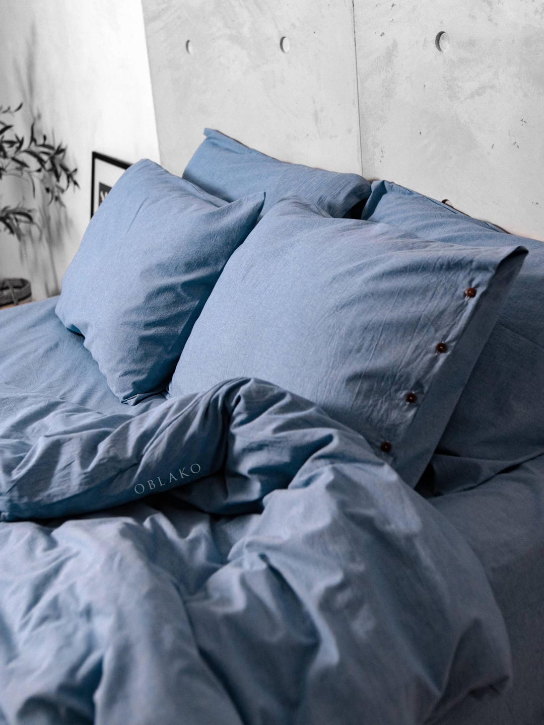 Blue Stonewashed Bedding – Washed Cotton Denim Duvet Cover – Mens Bed ...