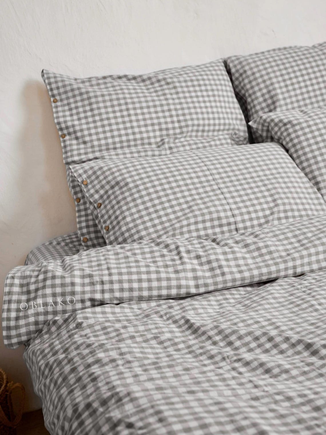 Light Gray Gingham Duvet Cover – Plaid Queen Duvet Cover Set - Grey ...