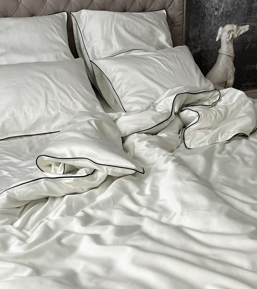 Luxury Cotton Bordered Bedding – Cream White With Trim Duvet Cover Set ...