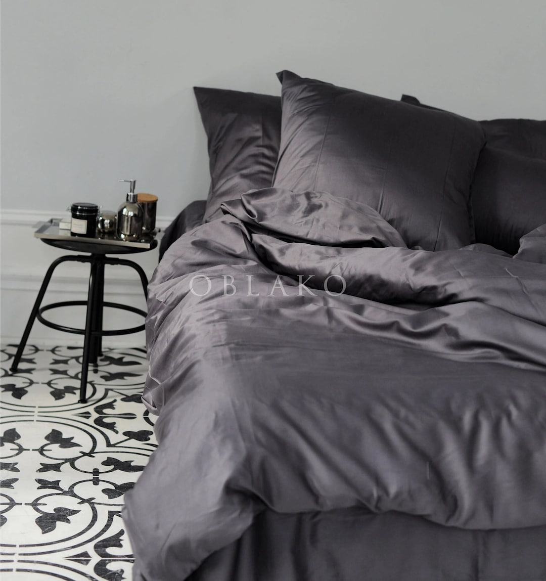 Premium Quality 100% Sateen Cotton Bedding Set – Graphite Gray Duvet ...