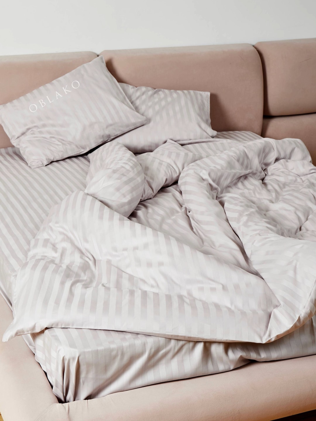 Pearl Stripe Duvet Cover – Pearl White Striped Bed Set– Sateen Cotton ...