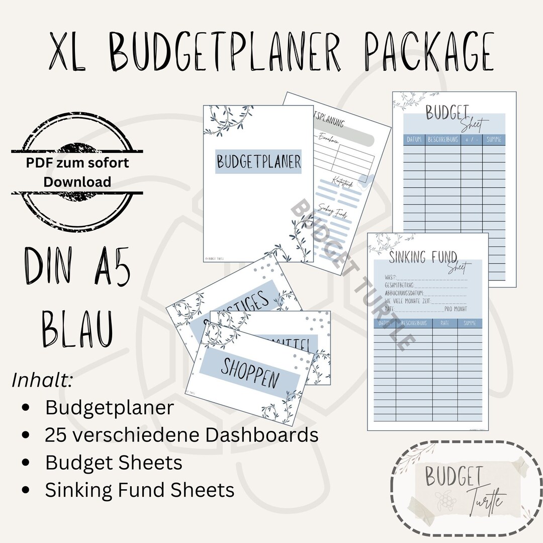 XL Package Budget Planning A5 Blue // Digital Version // PDF ...
