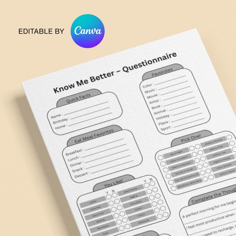 All About Me Worksheet Questionnaire, My Favorite Things Printable ...